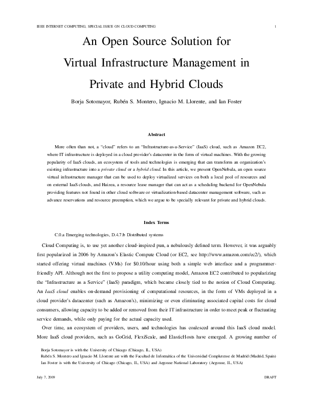 (PDF) Virtual infrastructure management in private and hybrid clouds