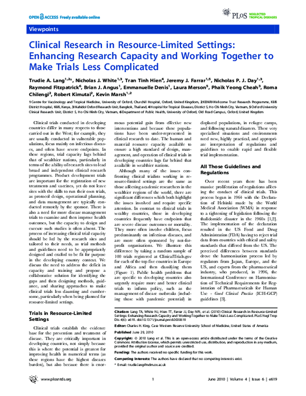(PDF) Clinical Research in Resource-Limited Settings: Enhancing ...