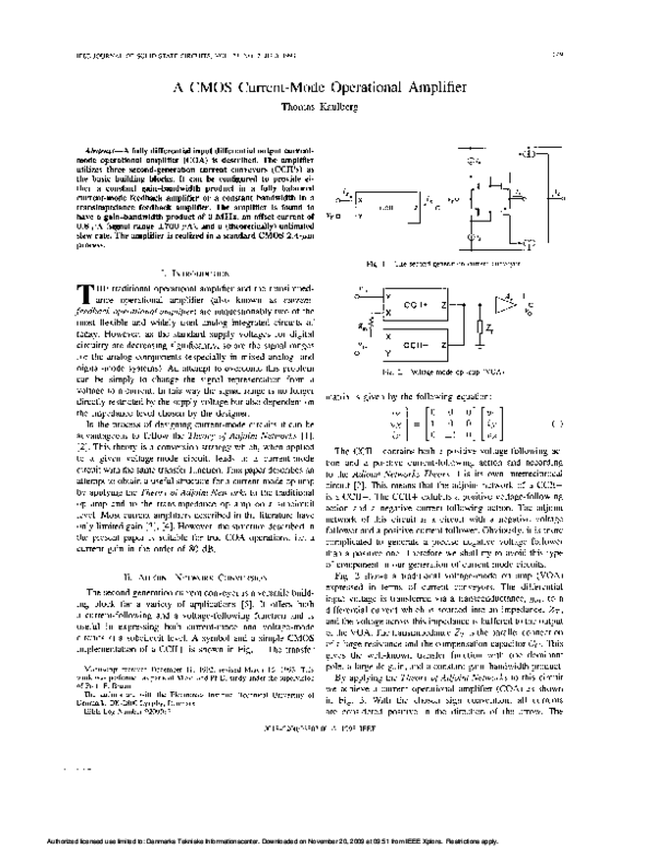 (PDF) A CMOS current-mode operational amplifier