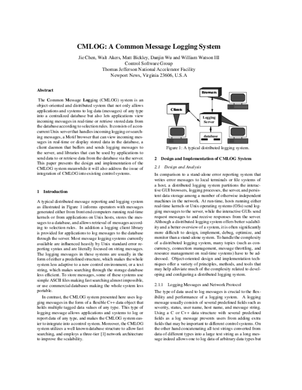 Pdf Cmlog A Common Message Logging System 