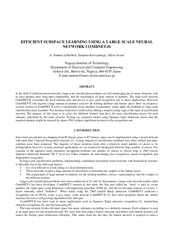 Pdf Efficient Subspace Learning Using A Large Scale Neural Network Combnet Ii