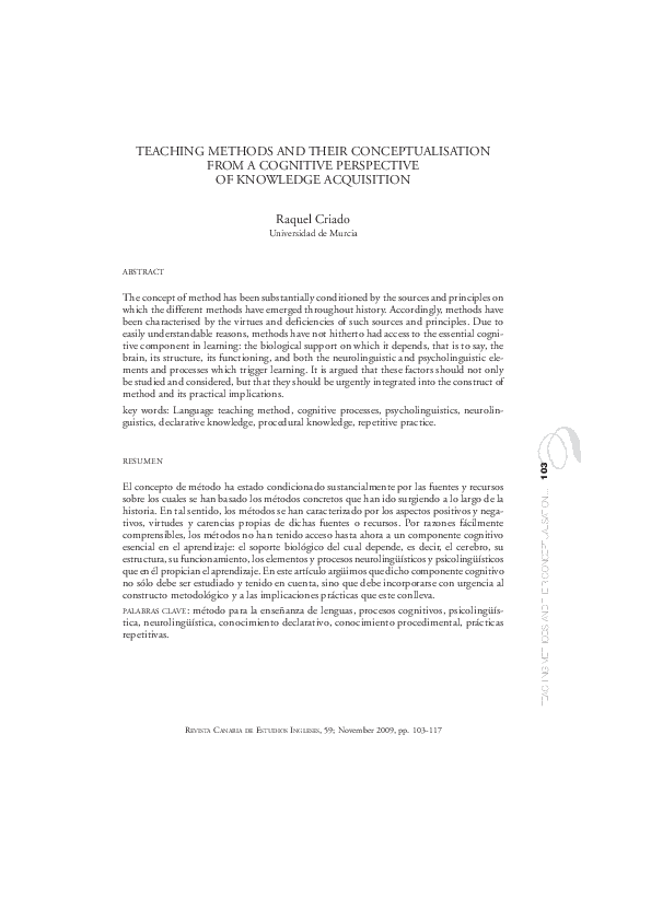 Teaching methods and their conceptualisation from a cognitive ...
