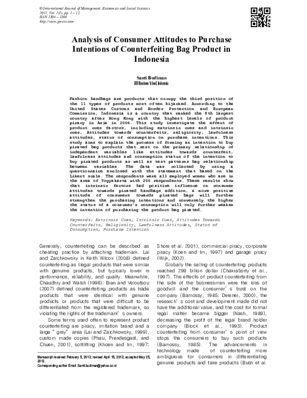 (PDF) Analysis of consumer attitudes to purchase intentions of ...