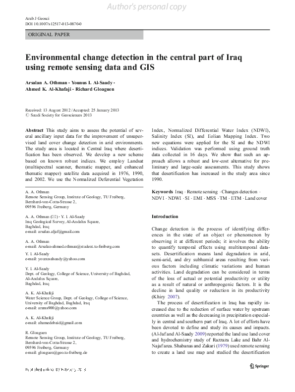 (PDF) Environmental change detection in the central part of Iraq using ...