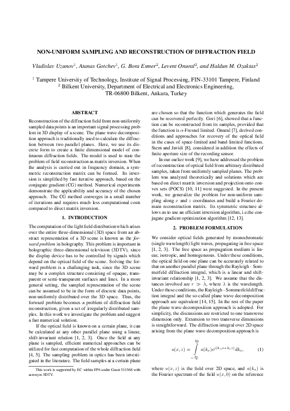 Pdf Non Uniform Sampling And Reconstruction Of Diffraction Field