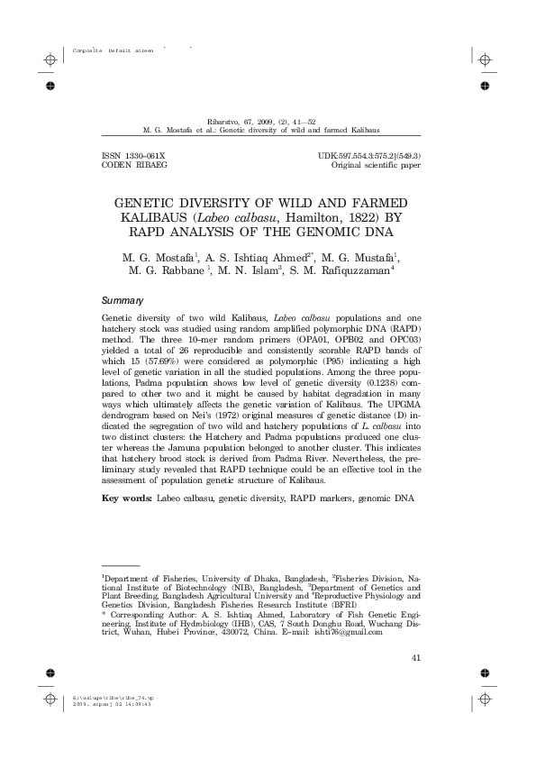 (PDF) Genetic diversity of wild and farmed Kalibaus (Labeo calbasu ...