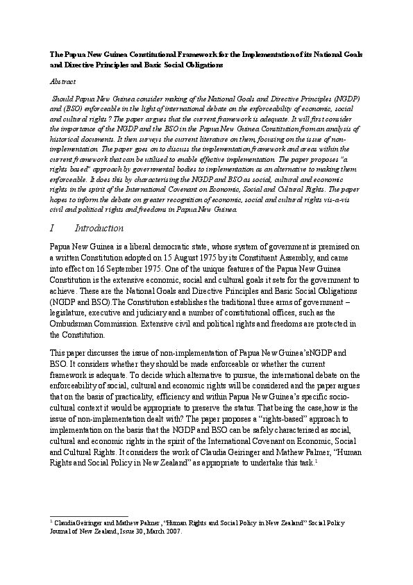 (DOC) The Papua New Guinea Constitutional Framework for the ...