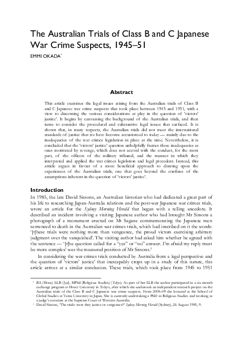 (PDF) Australian Trials of Class B and C Japanese War Crime Suspects ...