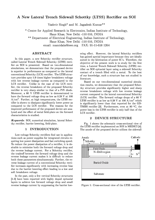 (PDF) А New Lateral Trench Sidewall Schottky (LTSS) Rectifier on SOI
