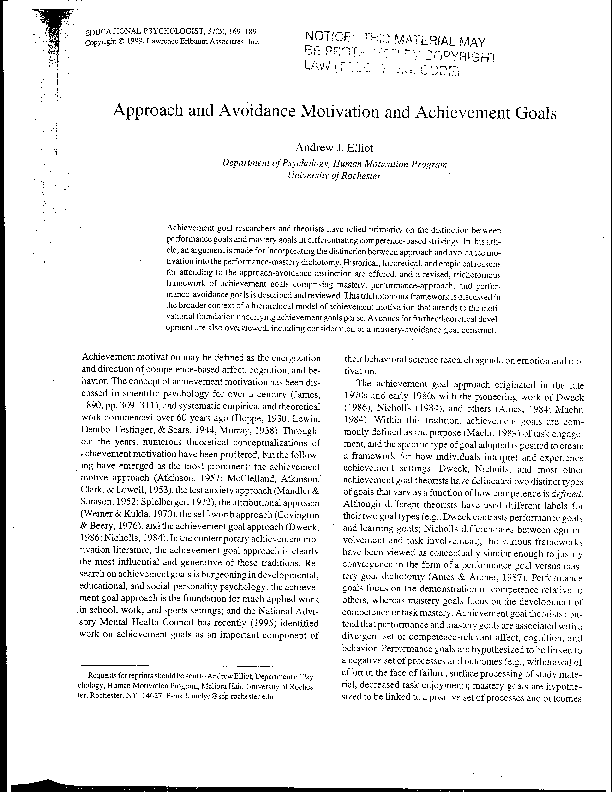 (PDF) Approach and avoidance motivation and achievement goals