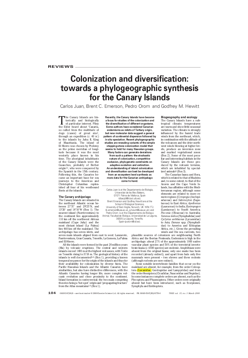 (PDF) Colonization and diversification: towards a phylogeographic ...