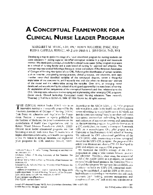 (PDF) A Conceptual Framework for a Clinical Nurse Leader Program