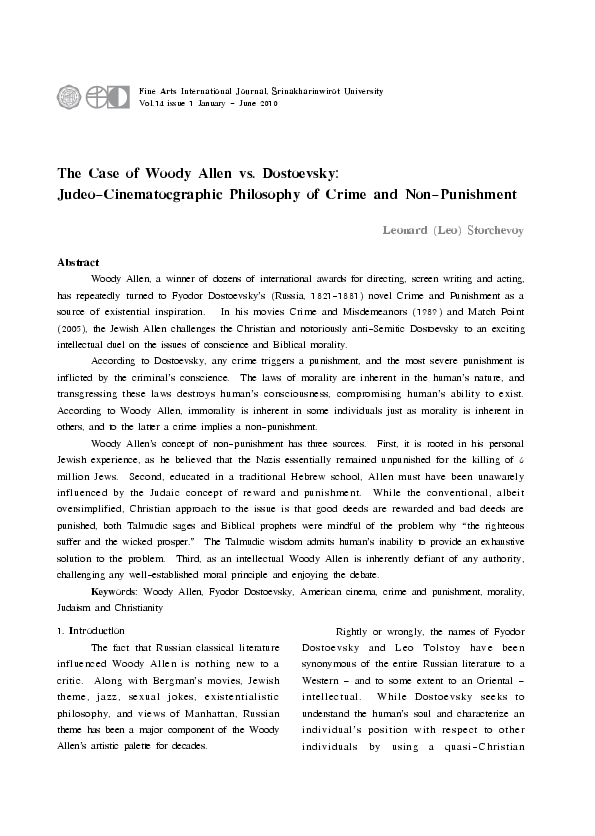 (PDF) The Case of Woody Allen vs. Dostoevsky: Judeo-Cinematocgraphic ...