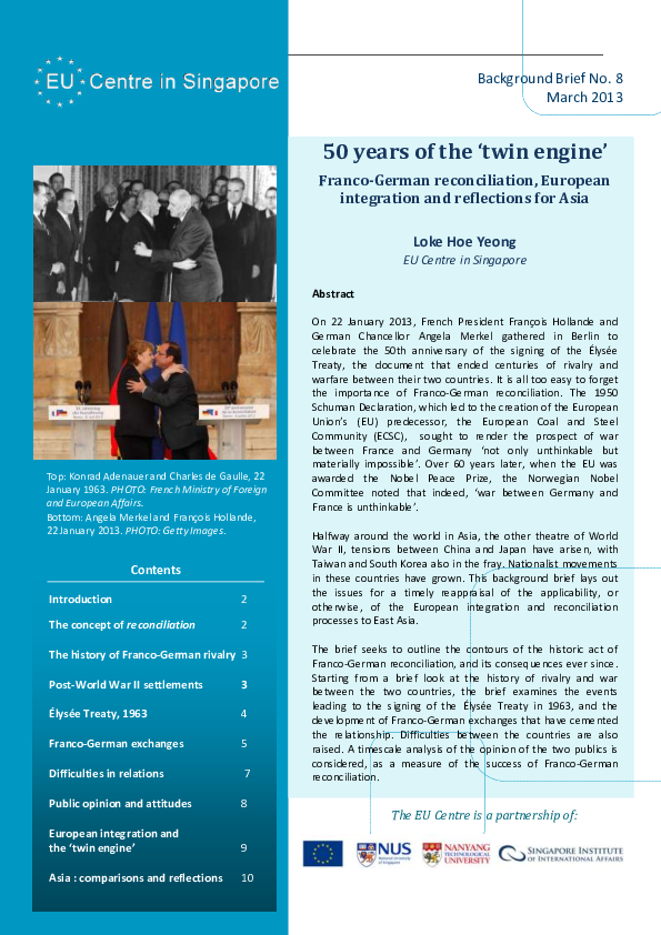 50 years of the ‘twin engine’: Franco-German reconciliation, European ...