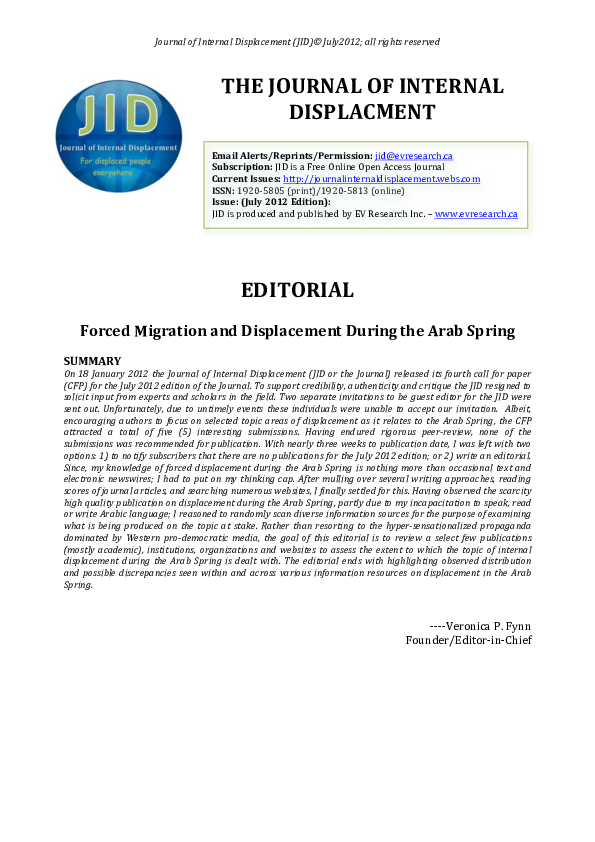 (PDF) EDITORIAL Forced Migration and Displacement During the Arab Spring