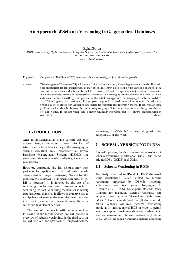 (PDF) An approach of schema versioning in geographical databases