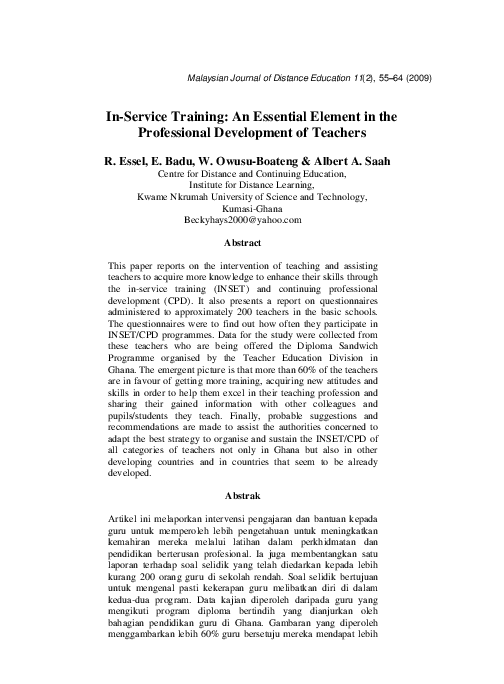 (PDF) In-Service Training: An Essential Element in the Professional ...