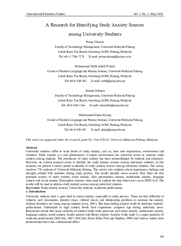 (PDF) A research for identifying study anxiety sources among university ...