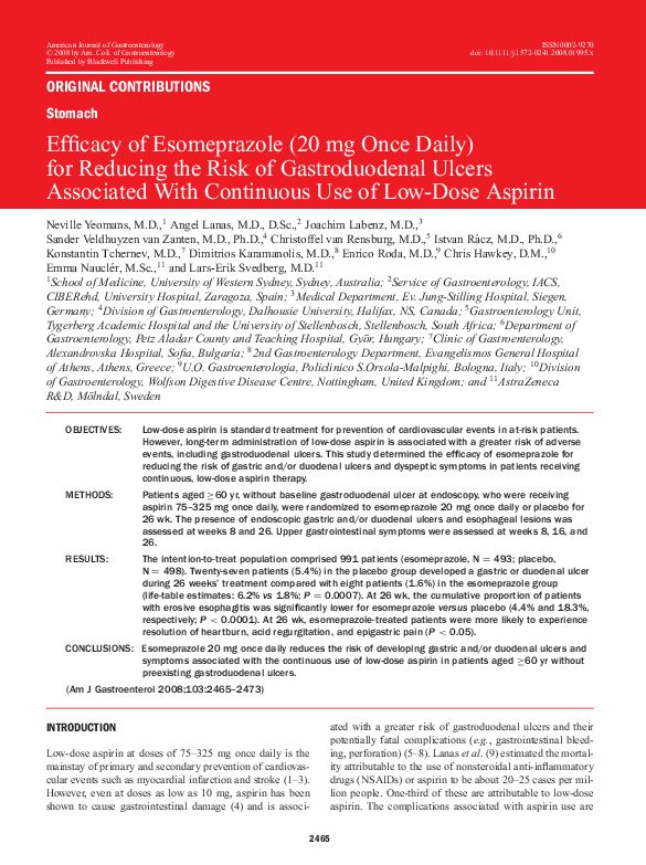 (PDF) Efficacy of Esomeprazole (20 mg Once Daily) for Reducing the Risk ...