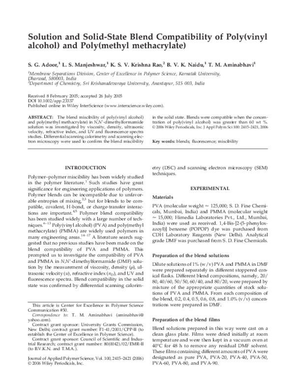 (PDF) Solution and Solid-State Blend Compatibility of Poly(vinyl ...