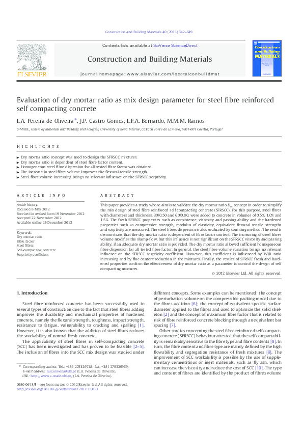 (PDF) Evaluation of dry mortar ratio as mix design parameter for steel ...