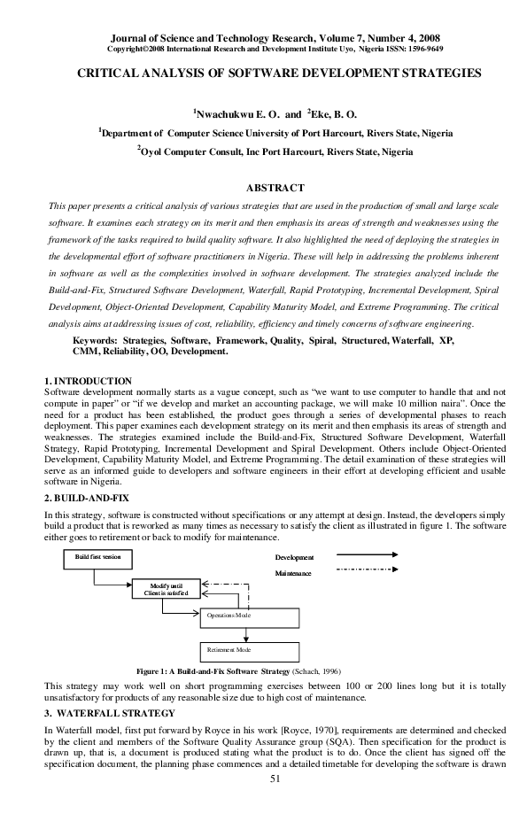 (PDF) CRITICAL ANALYSIS OF SOFTWARE DEVELOPMENT STRATEGIES