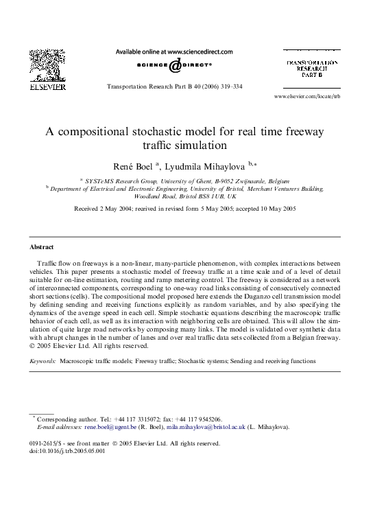 Pdf A Compositional Stochastic Model For Real Time Freeway Traffic