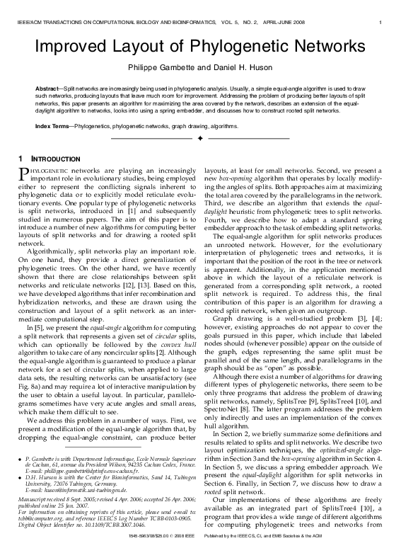 (PDF) Improved Layout of Phylogenetic Networks