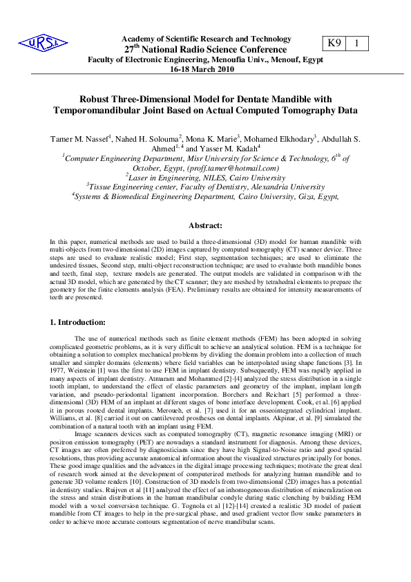 (PDF) Robust Three-Dimensional Model for Dentate Mandible with Temporomandibular Joint Based on ...
