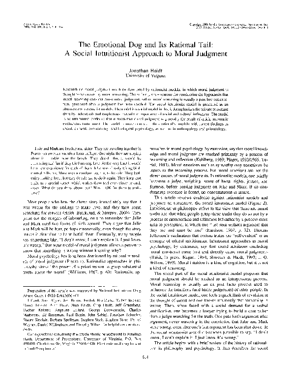 (PDF) The emotional dog and its rational tail: A social intuitionist ...