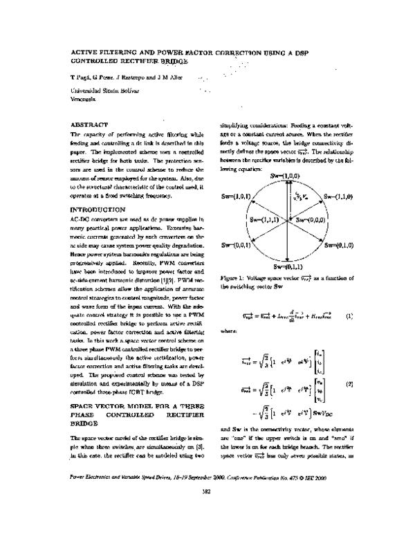 Pdf Active Filtering And Power Factor Correction Using A Dsp