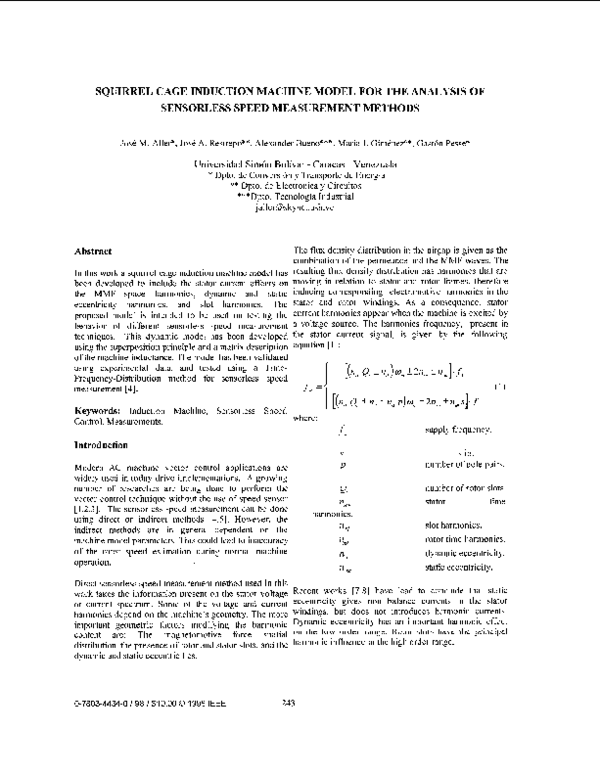 (PDF) Squirrel Cage Induction Machine Model For The Analysis