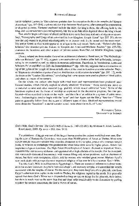 (PDF) Review of God's Wife, God's Servant: The God's Wife of Amun (740-525 BC)