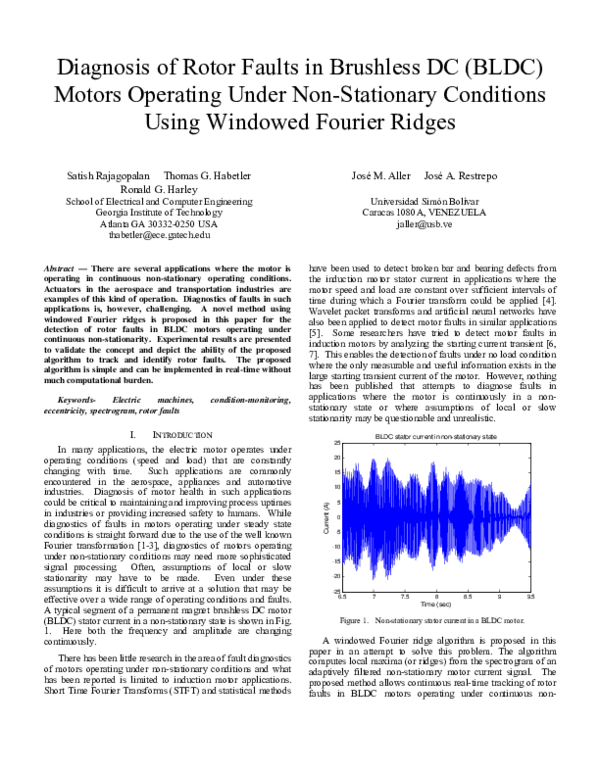 (PDF) Diagnosis of Rotor Faults in Brushless DC (BLDC) Motors Operating ...