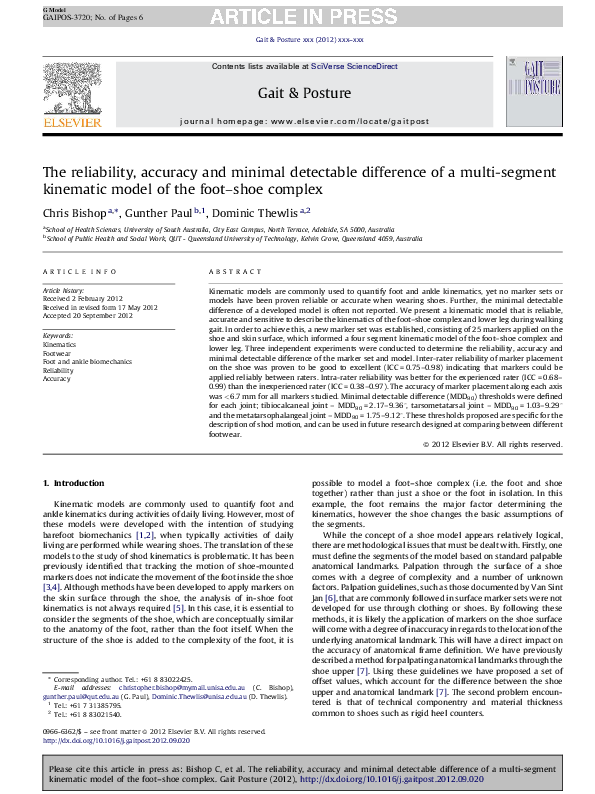 (PDF) The reliability, accuracy and minimal detectable difference of a ...