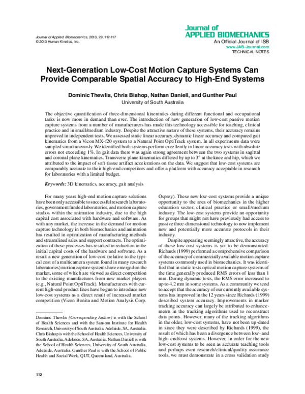 (PDF) Next Generation Low-Cost Motion Capture Systems Can Provide Comparable Spatial Accuracy to ...