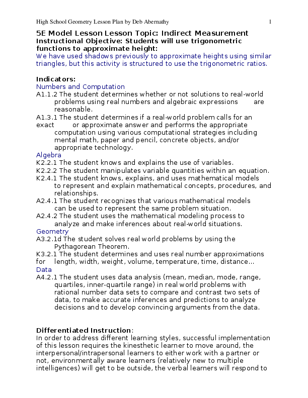 (DOC) Indirect Measurement: 5E Model Lesson Plan