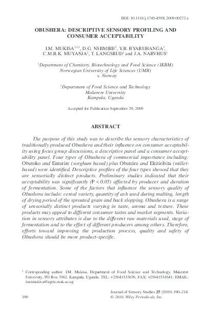 (PDF) OBUSHERA: DESCRIPTIVE SENSORY PROFILING AND CONSUMER ACCEPTABILITY