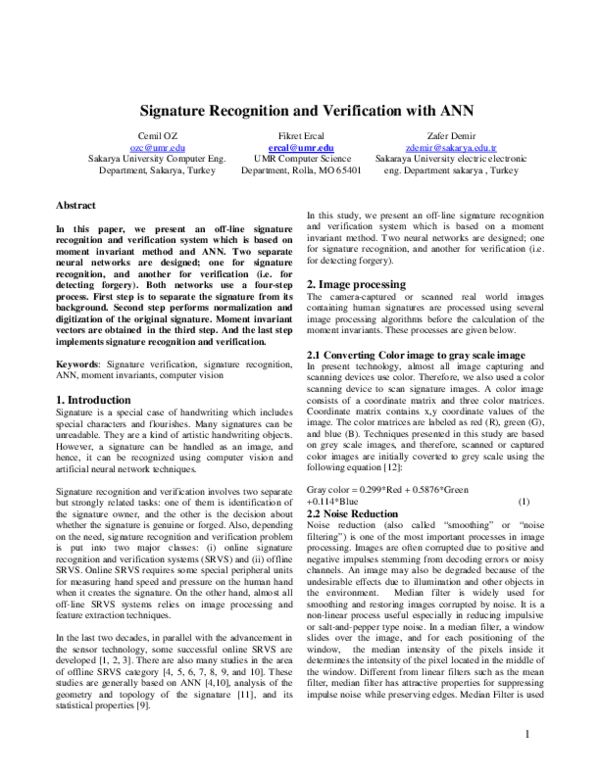 Pdf Signature Recognition And Verification With Ann
