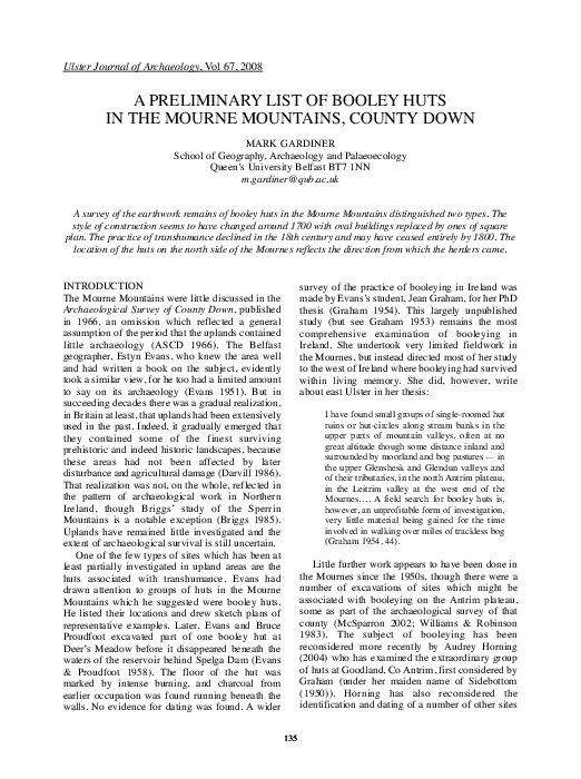 (PDF) A preliminary list of booley huts in the Mourne Mountains, County ...