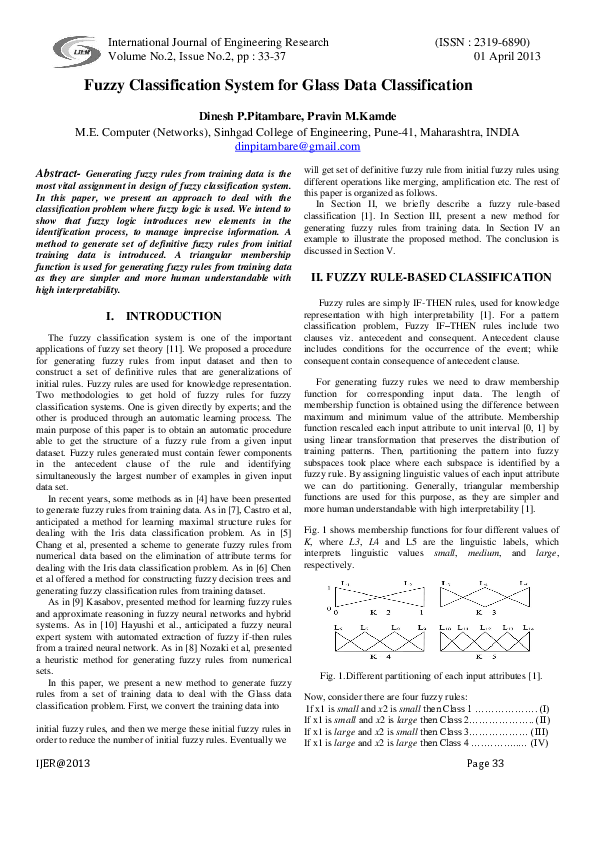 Pdf Fuzzy Classification System For Glass Data Classification Editor Ijer