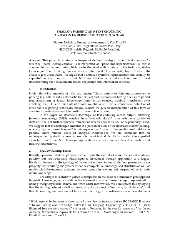 (PDF) Shallow Parsing and Text Chunking: a View on Underspecification in Syntax