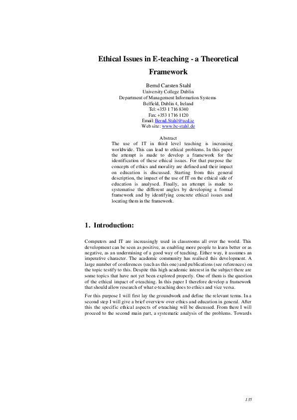 (PDF) Ethical Issues in E-Teaching-a Theoretical Framework