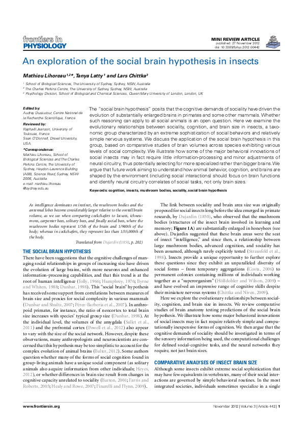 (PDF) Lihoreau et al 2012 Front Physiol