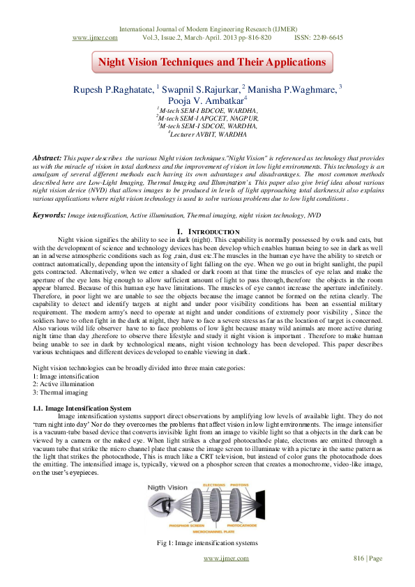 (PDF) Night Vision Techniques and Their Applications