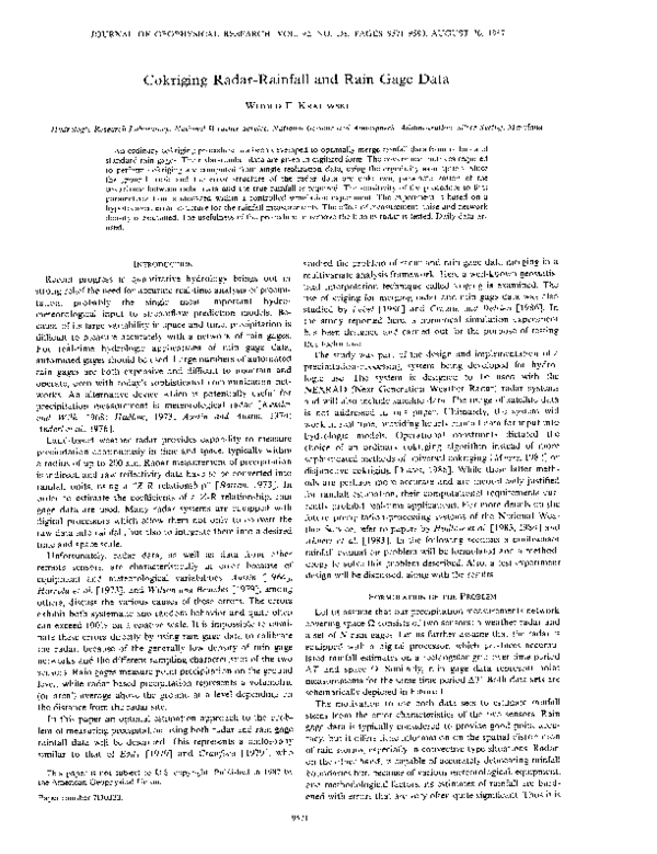 Pdf Cokriging Radar‐rainfall And Rain Gage Data
