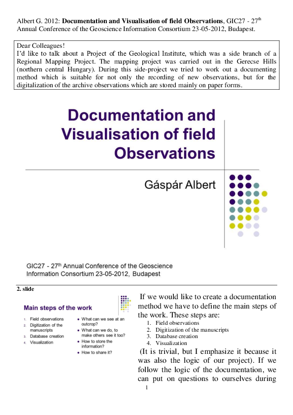 (PDF) Documentation and Visualisation of field Observations