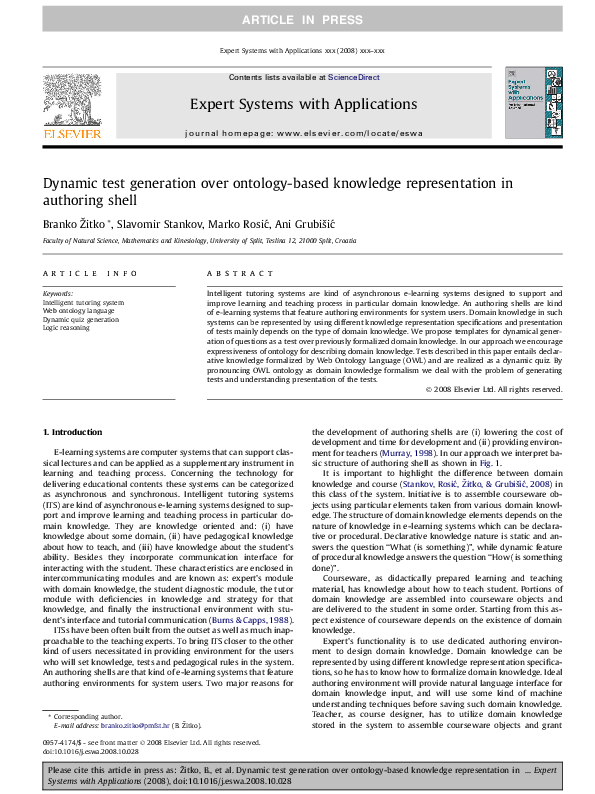 Pdf Dynamic Test Generation Over Ontology Based Knowledge Representation In Authoring Shell