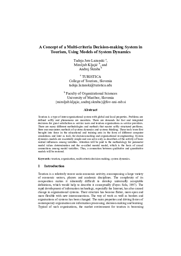 (PDF) A concept of a multi-criteria decision-making system in tourism ...