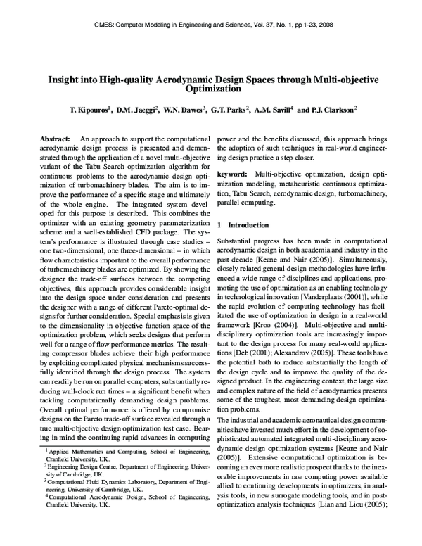 Pdf Insight Into High Quality Aerodynamic Design Spaces Through Multi Objective Optimization